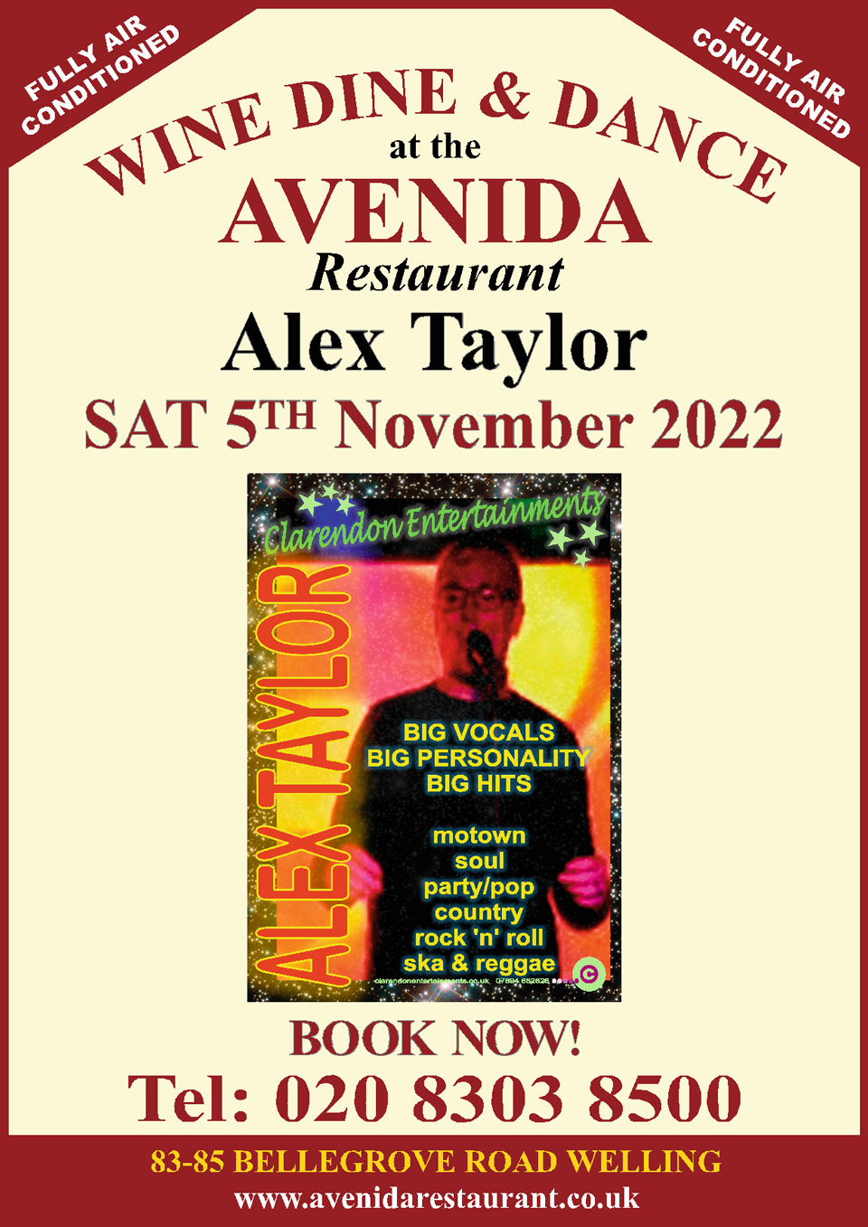 Cabaret live music Avenida Restaurant Welling Kent with live cabaret music